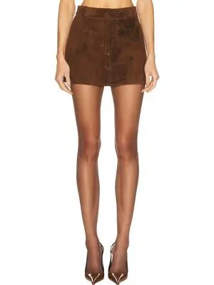 AEXAE Leather Suede Mini Skirt - Chestnut Brown