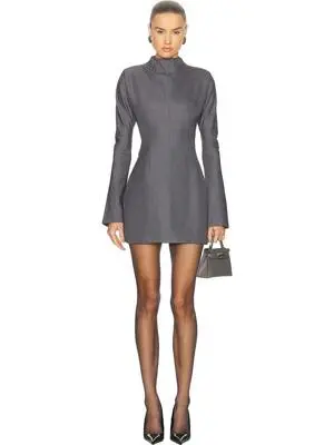 AEXAE Wool Contoured Turtleneck Mini Dress - Dark Grey