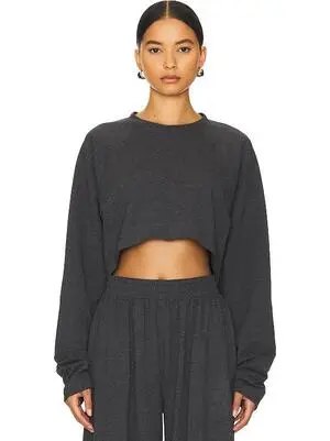 Norma Kamali Oversized Raglan Sleeve Cropped Top - Grey