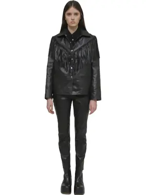 Rosetta Getty Cropped Skinny Plonge Leather Pant - Black