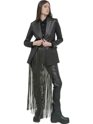 Rosetta Getty Leather Fringe Maxi Skirt - Black
