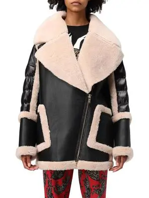 Just Cavalli Fur-trimmed Leather And Puffer Jacket - Black