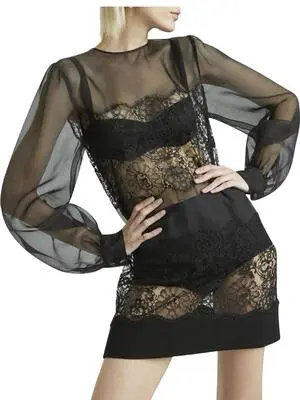 Dolce & Gabbana Organza Lace Mini Dress - Black