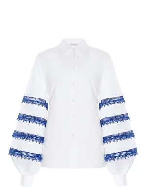Carolina Herrera Embroidered Cotton Poplin Shirt - White