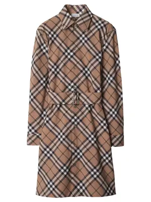Burberry Check Wool-blend Chemisier Dress - Beige