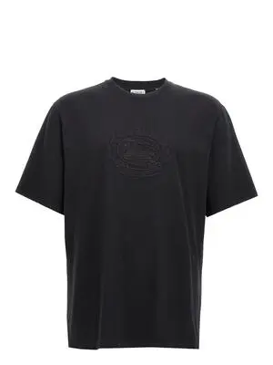 Burberry Logo Embroidery T Shirt Black