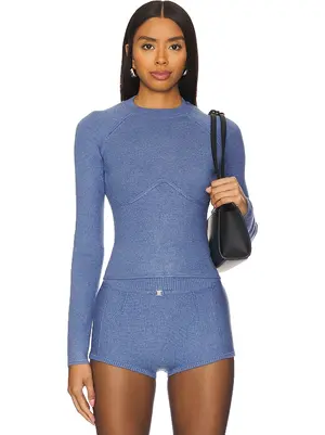 Fleur Du Mal Knit Underbust Long Sleeve Top - Charcoal Blue