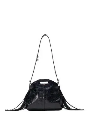 Maje Miss M Mini Cracked Leather Bag - Carbon