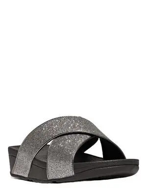 Fitflop Lulu Glitterdust Platform Wedge Slide Sandal - Pewter