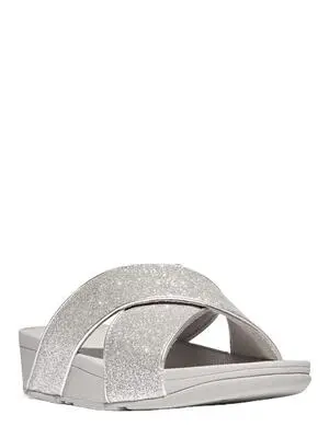 Fitflop Lulu Glitterdust Platform Wedge Slide Sandal - Silver