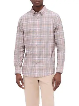 BUGATCHI Karl Shaped Fit Windowpane Check Stretch Button-up Shirt