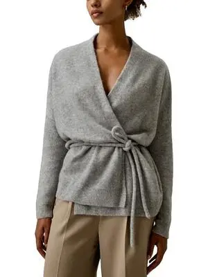 Lilysilk Lounge Wrap Knit Cardigan - Mixed Gray