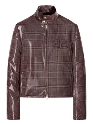 COURREGES Shaded-logo Patent Biker Jacket - Brown