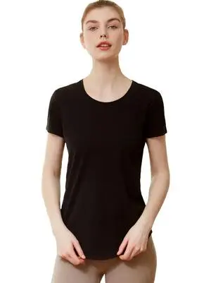 REBODY Essentials Scooped Hem Short Sleeve Top - Black