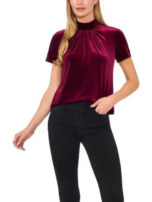 CECE DUPRAZ Mock Neck Cutout Velvet Top - Majestic Wine