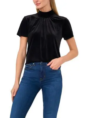 CECE DUPRAZ CeCe Mock Neck Cutout Velvet Top Rich Black