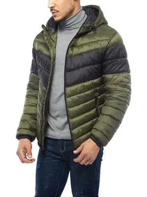 ROKKA&ROLLA Rokka&Rolla Lightweight Quilted Hooded Puffer Jacket Forest Night/very Black