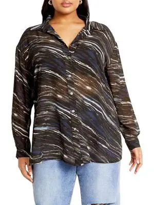 City Chic Sheer Lover Printed Shirt - Marble