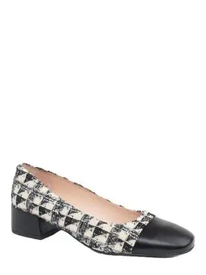 PATRICIA GREEN Preston Tweed Cap Toe Pump - Black/ Cream Tweed