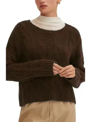 CRESCENT Cable Knit Crew Neck Sweater Espresso
