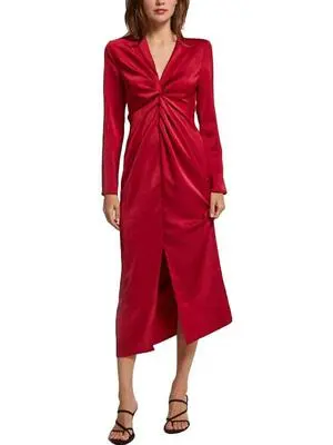 CRESCENT Textured Satin Midi Dress - Ruby