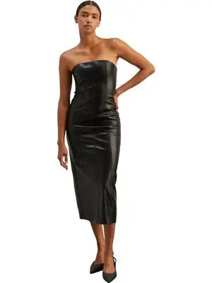 CRESCENT Faux Leather Tube Midi Dress - Black