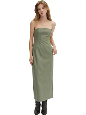 CRESCENT Faux Leather Tube Midi Dress - Eucalyptus