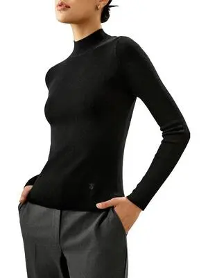 Lilysilk Essential Cashmere Blend Mock Neck Sweater - Black