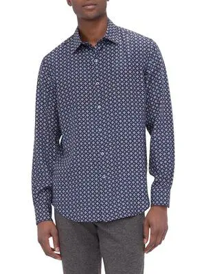 Bugatchi Julian Shaped Fit Mosaic Print Button-up Shirt - Navy