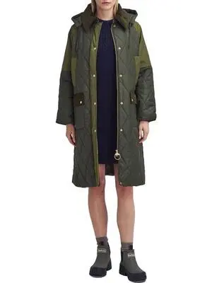 Barbour Cookston Quilted Coat With Removable Hood - Olive/ Ancient