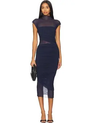 SEROYA SEROYA Tabitha Mesh Ruched Midi Dress Navy