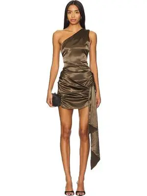 Superdown One Shoulder Ruched Satin Mini Dress - Olive