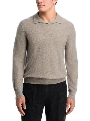 Vince Boiled Cashmere Polo Sweater Heather Mouse