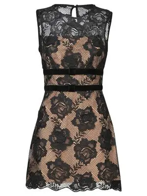 SELF-PORTRAIT Mini Velvet Dress With Lace Overlay - Black