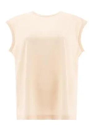 Brunello Cucinelli Brunello Cucinelli Stretch Silk Satin T-Shirt With Monili Beige