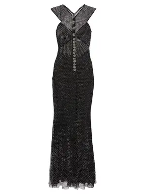 SELF-PORTRAIT Embellished Fishnet Maxi Dress - Black