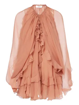 Chloé Ruffled Silk Muslin Cape - Pink