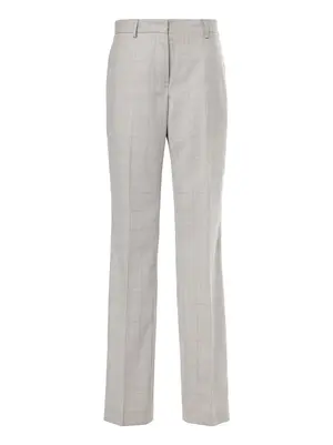 Dries Van Noten Checked Wool Straight Trousers - Grey