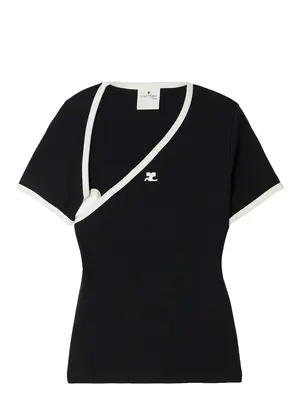 COURREGES Slash Asymmetric Appliquéd T-shirt - Black