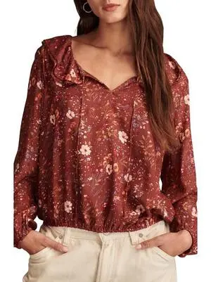 Lucky Brand Floral Print Tie Neck Top - Cinnamon Multi Floral