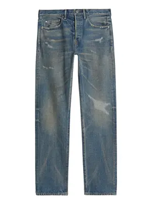 John Elliott Slim-fit Distressed Denim Jeans - Mid Denim
