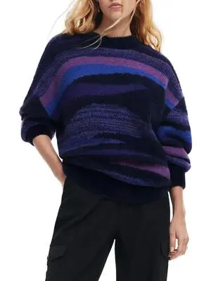 Desigual Bristol Stripe Crewneck Sweater - Purple
