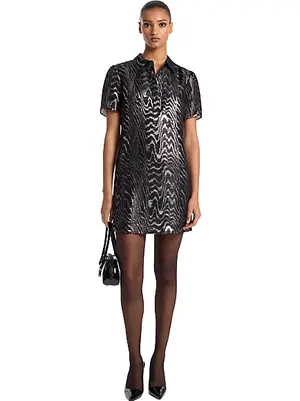 Michael Kors Metallic Moiré Shirtdress - Silver