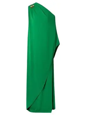 Oscar De La Renta One-shoulder Draped Cady Gown - Green