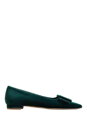 Manolo Blahnik Maysale Velvet Flats - Green