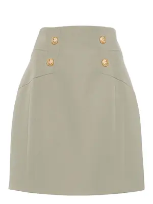 Balmain High-waisted Virgin Wool Miniskirt - Green