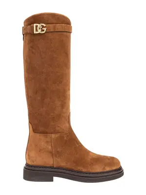 Dolce & Gabbana Dg-logo Suede Boots - Brown
