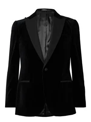 Mr P. Slim-fit Twill-trimmed Cotton-velvet Tuxedo Jacket - Black