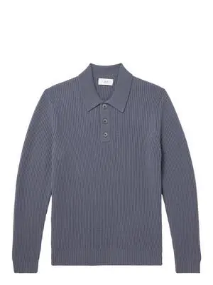 Mr P. Ribbed Cashmere Polo Shirt - Blue