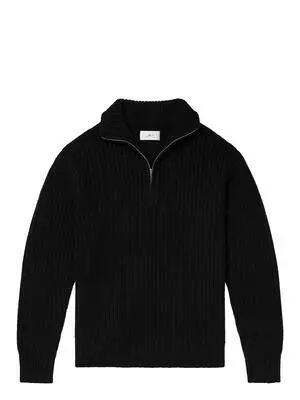Mr P. Ribbed Wool And Cashmere-blend Half-zip Sweater - Black
